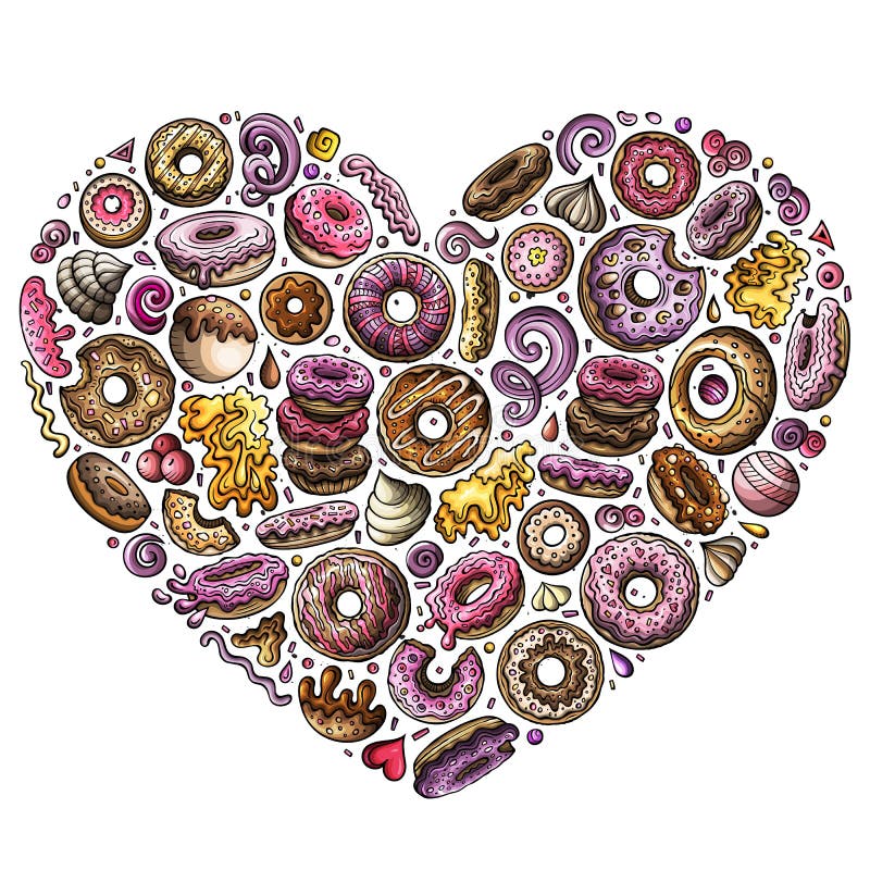 Set of Donuts Cartoon Doodle Objects, Symbols and Items Stock Vector ...