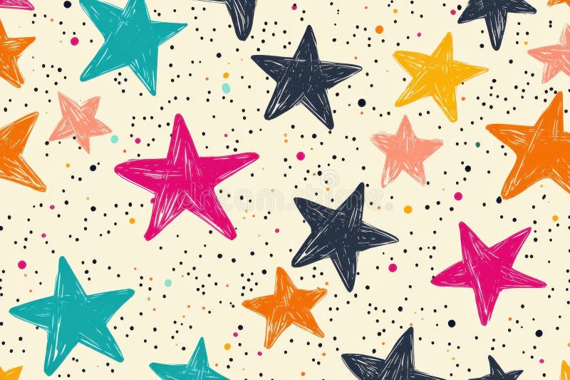 Colorful Hand-drawn Star Pattern with Vibrant Doodle and Crayon Texture ...