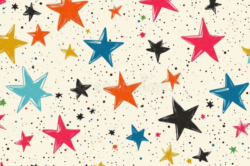 Colorful Hand-drawn Stars Pattern with Multicolored Stars on Light ...