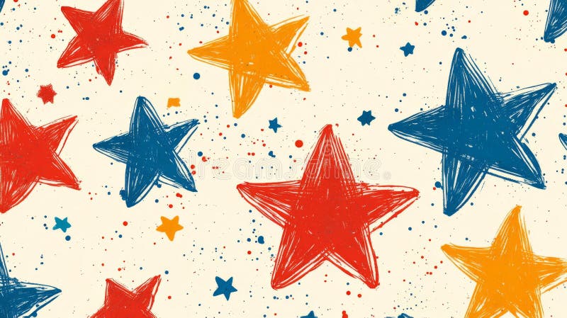 Colorful Hand Drawn Stars Scattered Across a Cream Background Stock ...