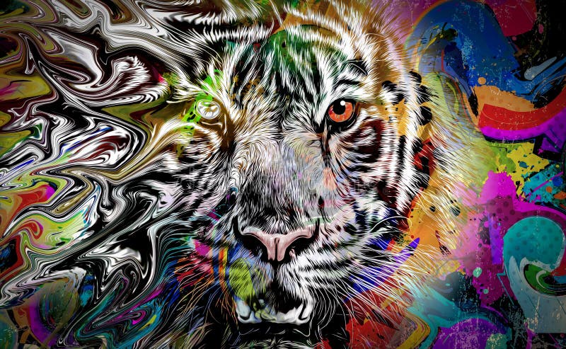 Colorful Hand-drawn Tiger Muzzle, Abstract Colorful Background Stock ...