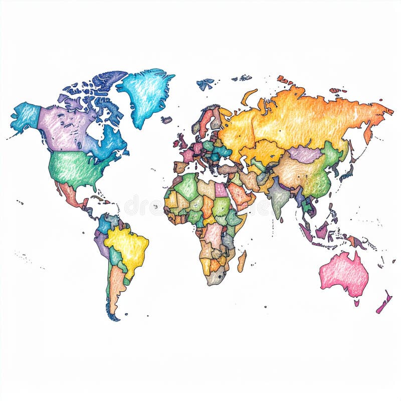 Colorful Hand Painted World Map Stock Illustrations – 188 Colorful Hand ...