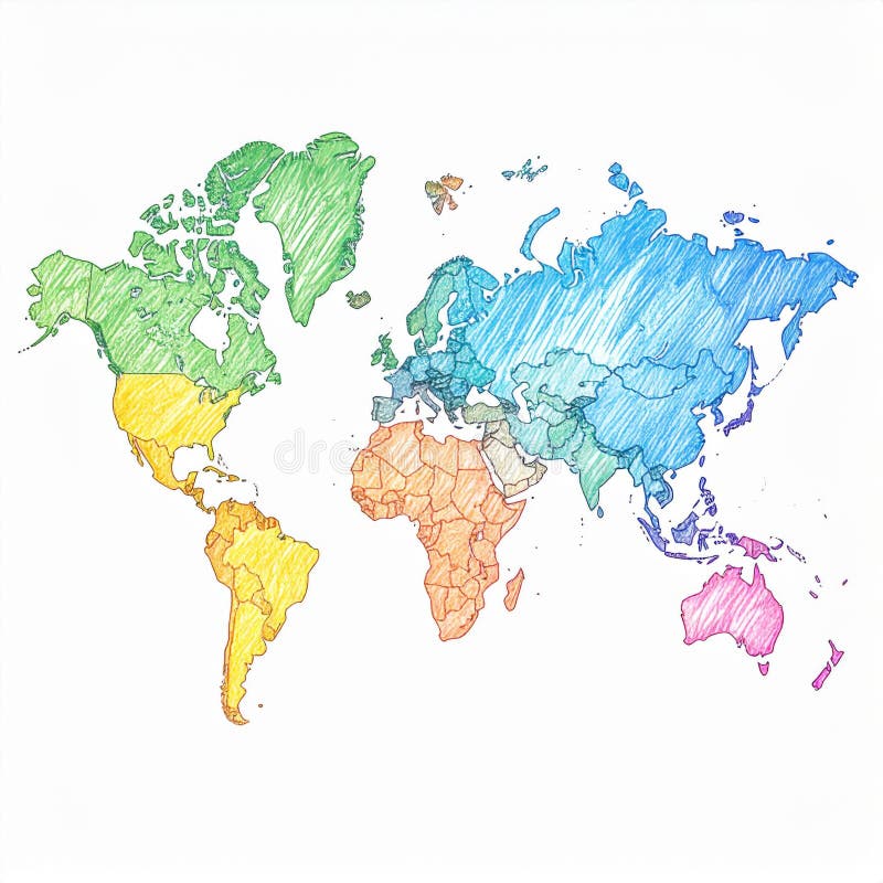 Colorful Crayon World Map Illustration Stock Illustrations – 27 Colorful Crayon World Map ...
