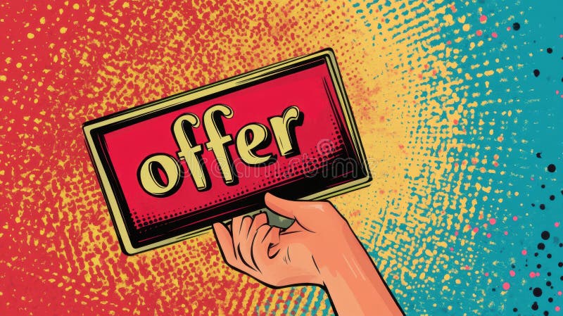 Colorful Hand-held Sign with Offer in Pop Art Stock Illustration ...