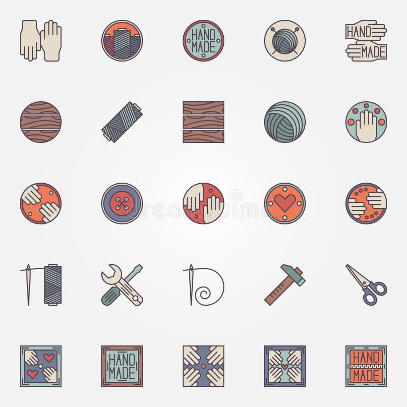 Flat Line Colorful Icons Collection Of Creative Process Stock Vector ...