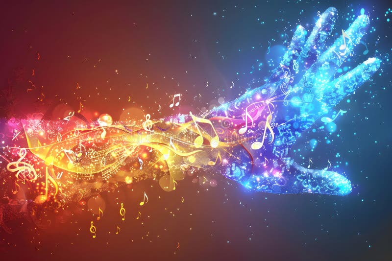 Colorful Hand with Musical Notes Art - Vibrant Abstract Digital Design ...