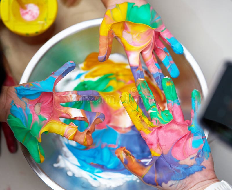 Colorful Hand Paint before Print with Fun Stock Photo - Image of dust ...