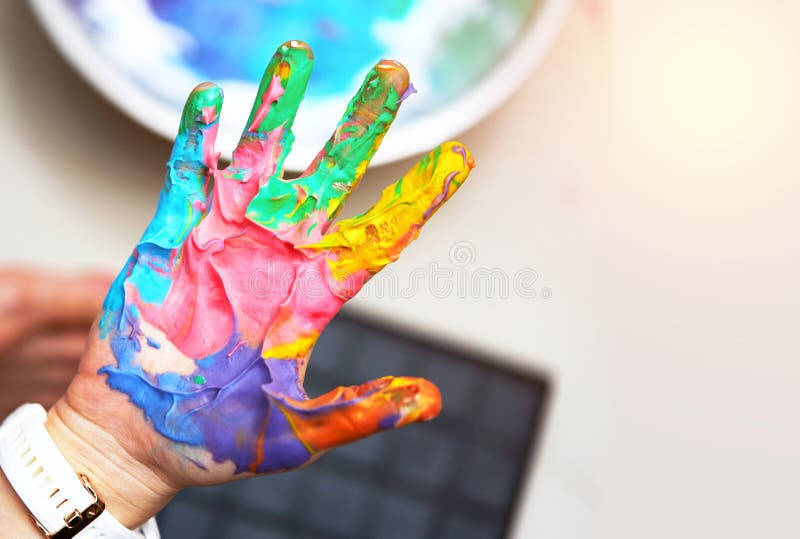 Colorful Hand Paint before Print with Fun Stock Photo - Image of ...
