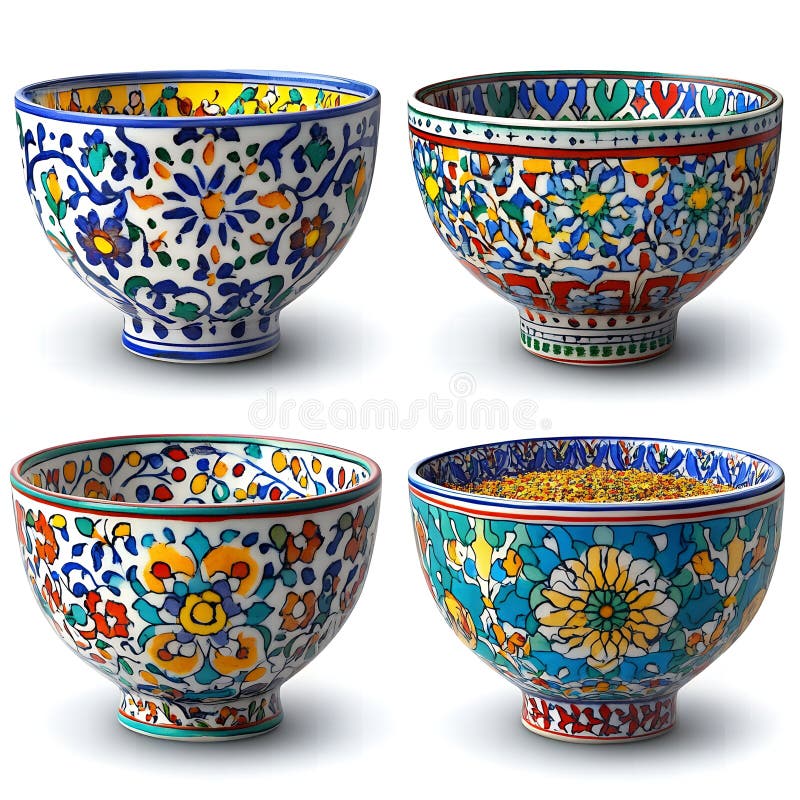 Colorful Hand Painted Ceramic Bowls Set Vibrant Floral Designs ...