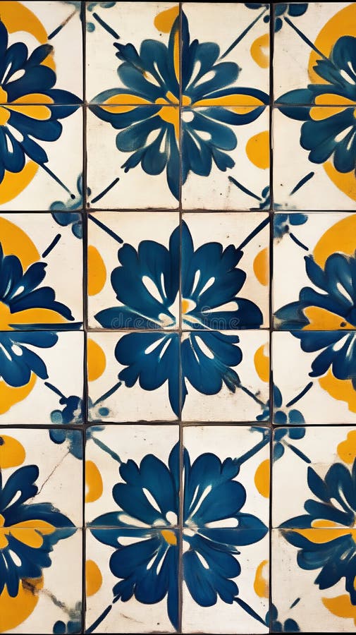 Colorful Hand-painted Ceramic Tiles with Floral Patterns Stock Photo ...