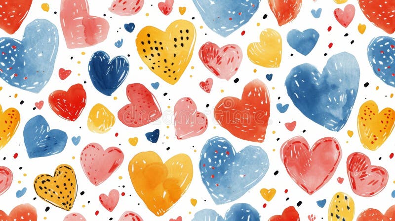 Colorful Hand-Painted Heart Pattern Stock Illustration - Illustration ...