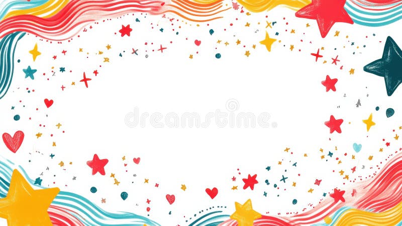 Colorful Hand-painted Star and Heart Frame with Abstract Wavy Lines ...