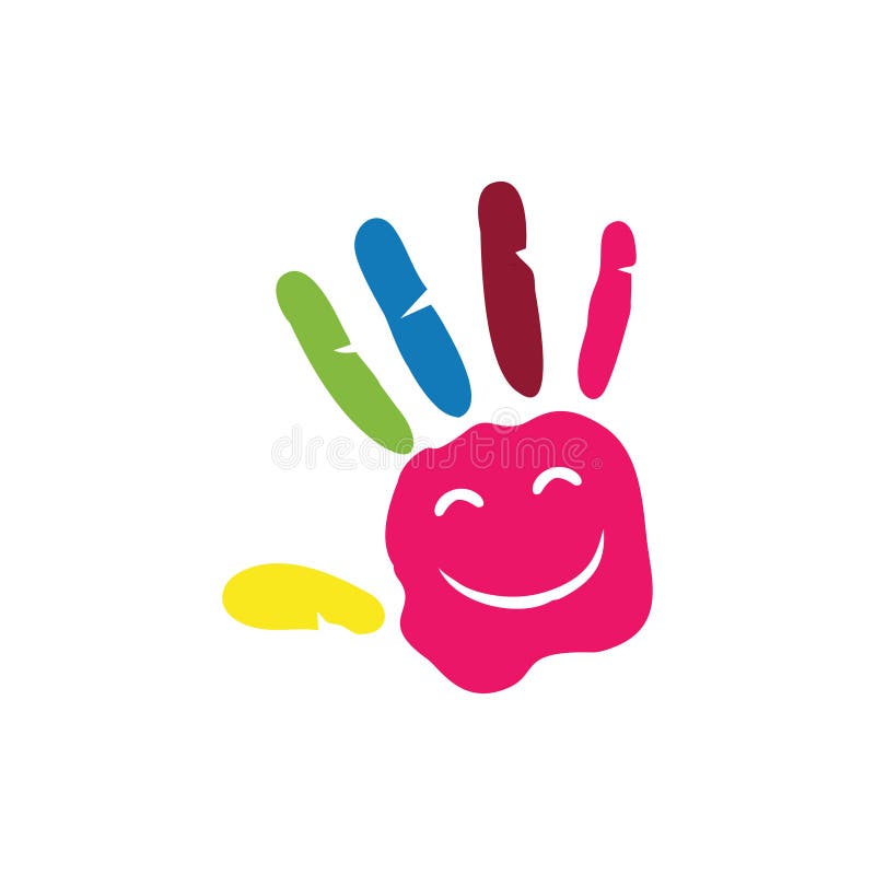 Colorful Hand Palm Print with Happy Face Vector Logo Design Stock ...