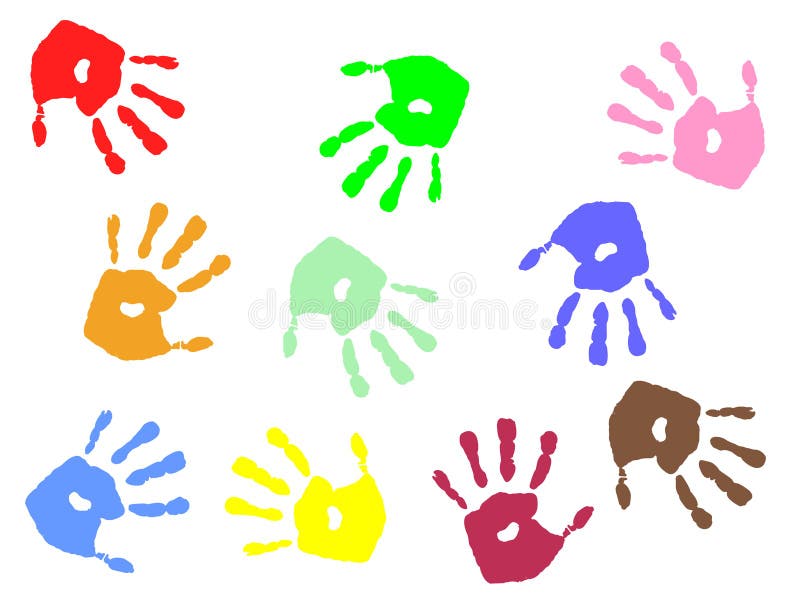 Colorful hand prints stock vector. Illustration of orange - 9949655