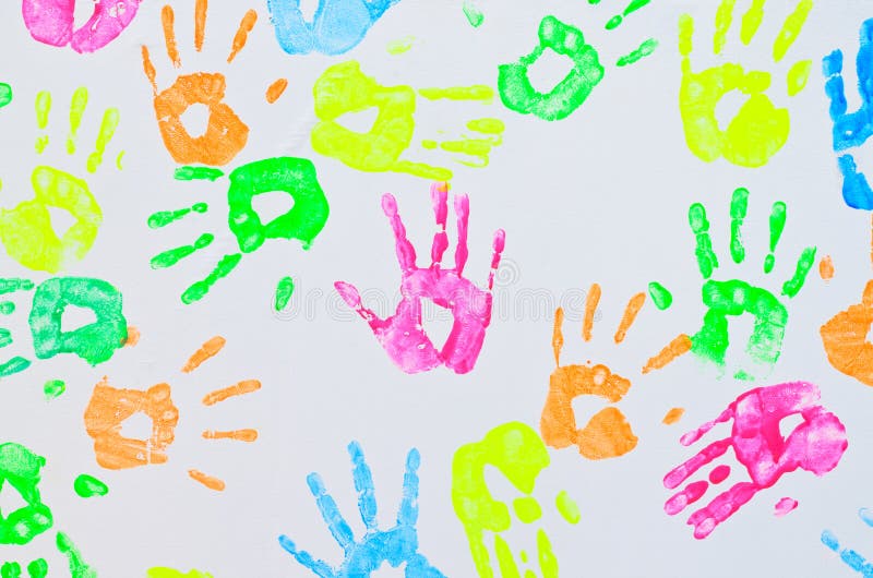 Colorful Hand Prints on a Wall Stock Photo - Image of creativity, human ...