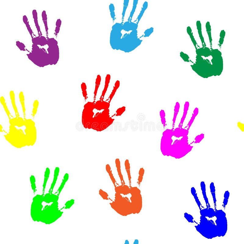 Colorful Hand Prints on White Background Stock Illustration ...