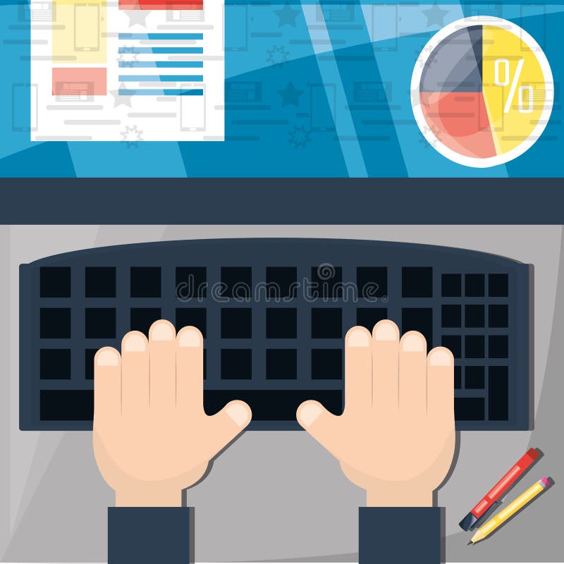 Colorful Hand Typing and Using the Computer in Digital Marketing Stock ...
