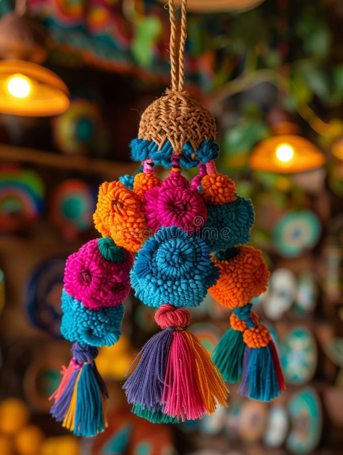 Colorful Handcrafted Macrame Decor with Tassels and Flowers. Stock ...
