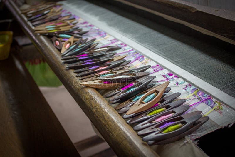 Colorful Handloom on the Machine Stock Photo - Image of beauty, fabric ...