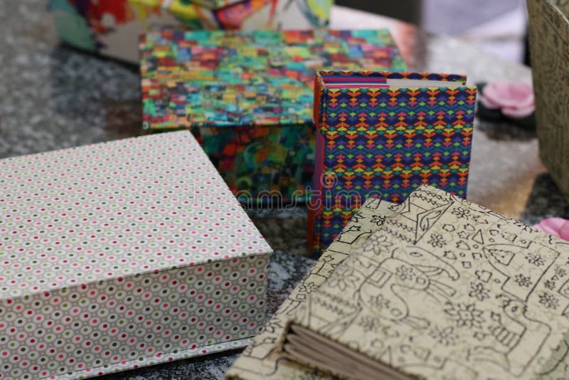 Handmade books and boxes stock photo. Image of books - 141036168