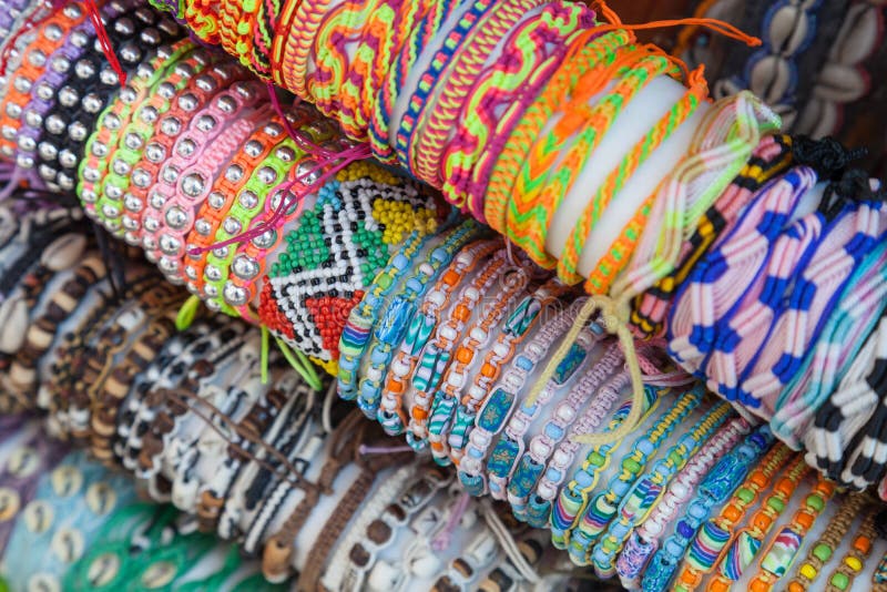 Colorful Handmade Bracelets Made of Beads and Thread Stock Image ...