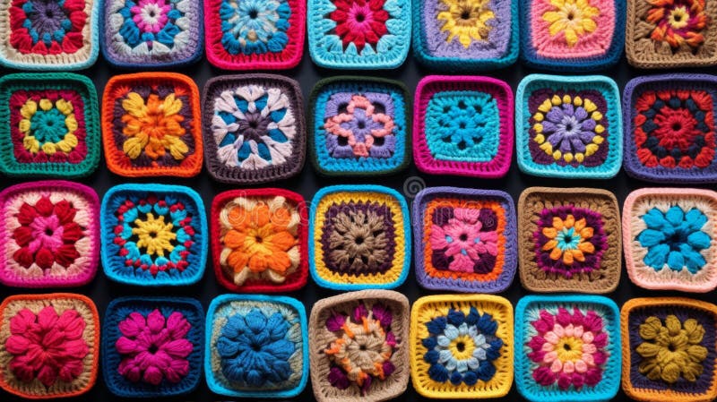 Colorful Handmade Crochet Granny Squares Pattern Stock Illustration ...