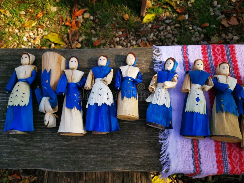 Colorful Handmade Dolls on a Wood Stock Image - Image of girl, autumn ...