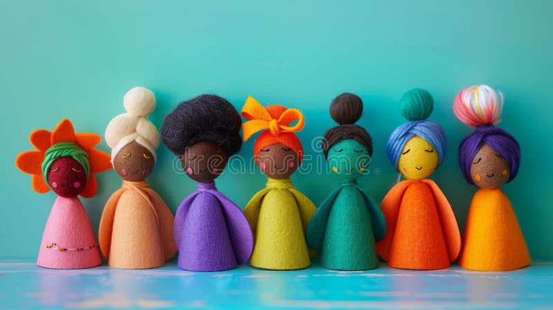 Colorful Handmade Felt Dolls in a Vibrant Row Stock Image - Image of ...