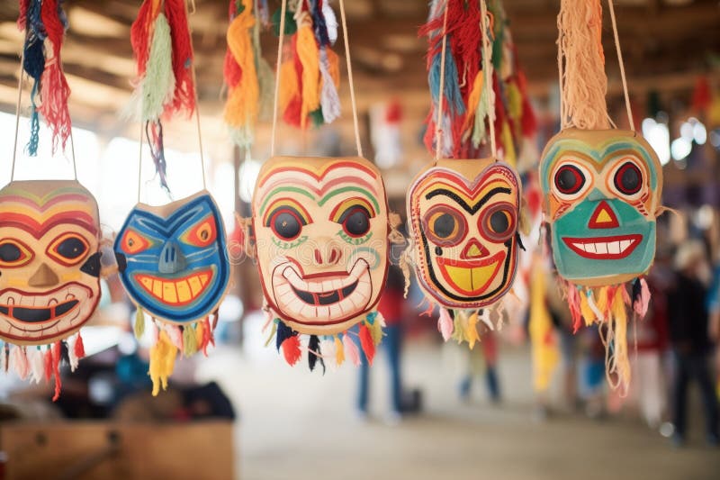 Colorful Handmade Masks Hanged on a Festive Stall Stock Photo - Image ...