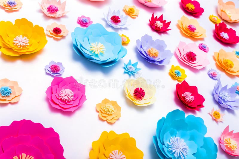 Paper Craft Flowers and Leaves Design Elements Cut Out on White ...