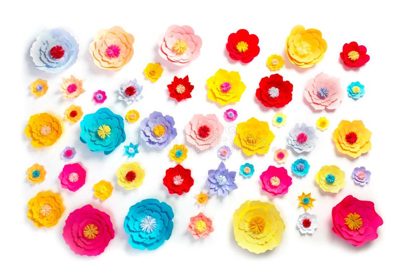 Paper Craft Flowers and Leaves Design Elements Cut Out on White ...