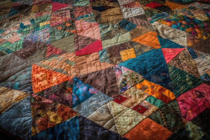 Colorful Handmade Quilt, with a Variety of Textures and Patterns Stock ...