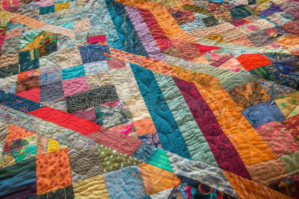 Colorful Handmade Quilt, with a Variety of Textures and Patterns Stock ...