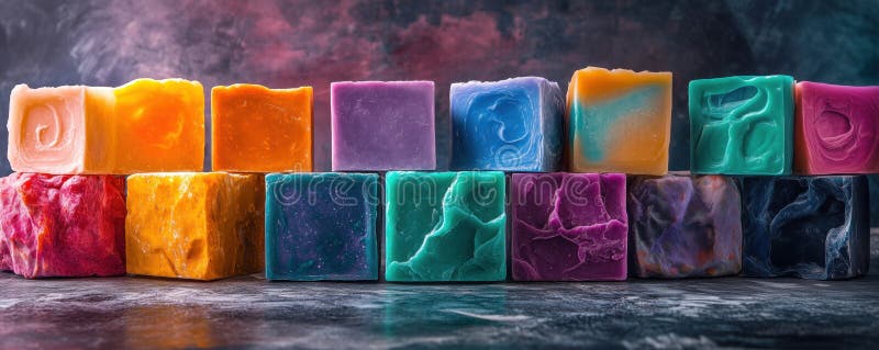 Colorful Handmade Soap Bars Arranged in a Vibrant Display with Artistic ...