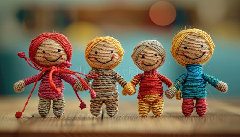 Colorful Handmade String Dolls Representing Diverse Friends in a Cozy ...