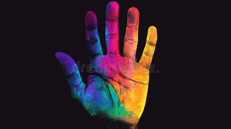 Colorful Handprint on Black Background, Vibrant Creativity Concept ... Colorful Handprint on Black Background, Vibrant Creativity Concept ...