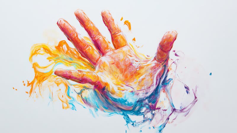 Colorful Handprint Creating Artistic Splash Stock Illustration ...