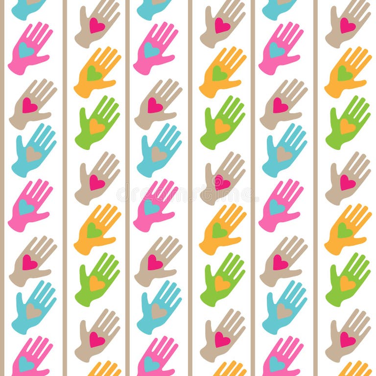 Colorful Handprint Pattern with Hearts on White Background Stock ...