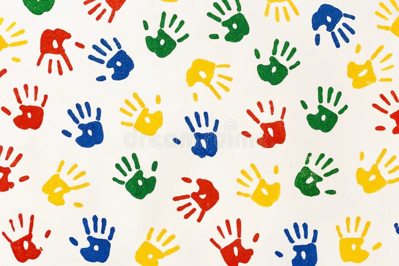 Colorful Handprint Pattern on White Background Stock Photo - Image of ...