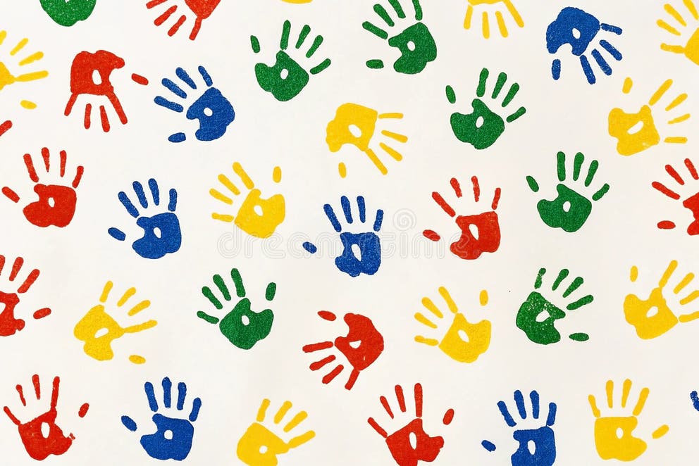 Colorful Handprint Pattern on White Background Stock Photo - Image of ...