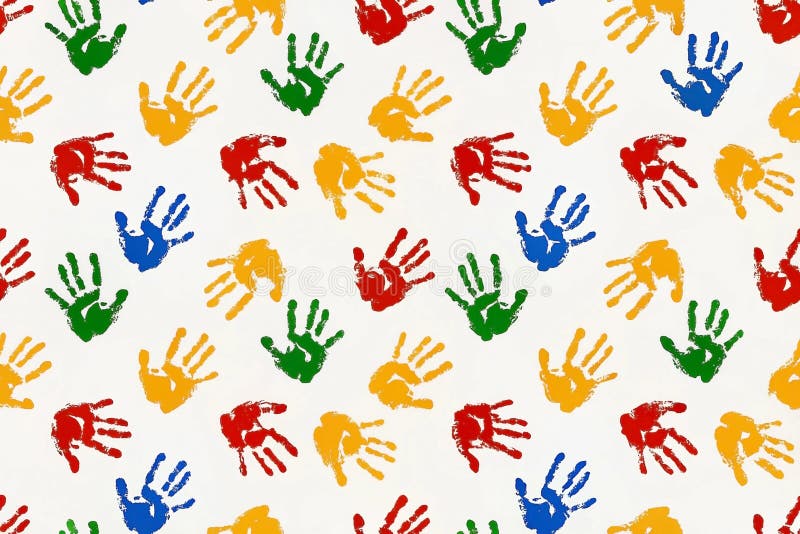 Colorful Handprint Pattern on White Background Stock Illustration ...