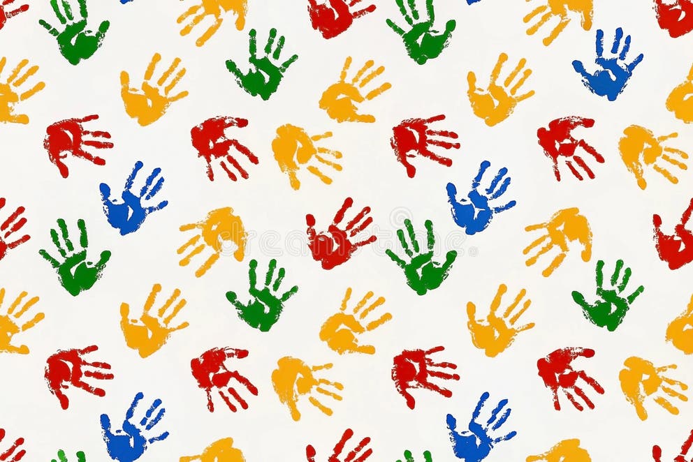 Colorful Handprint Pattern on White Background Stock Illustration ...