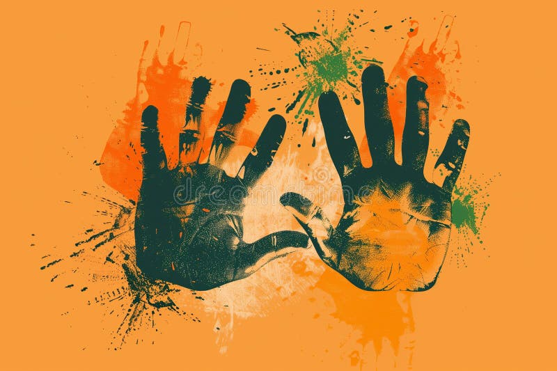 Colorful Handprints on an Orange Abstract Background Stock Image ...