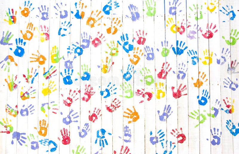 Colorful Handprints on a Wall Stock Image - Image of vibrant, playful ...