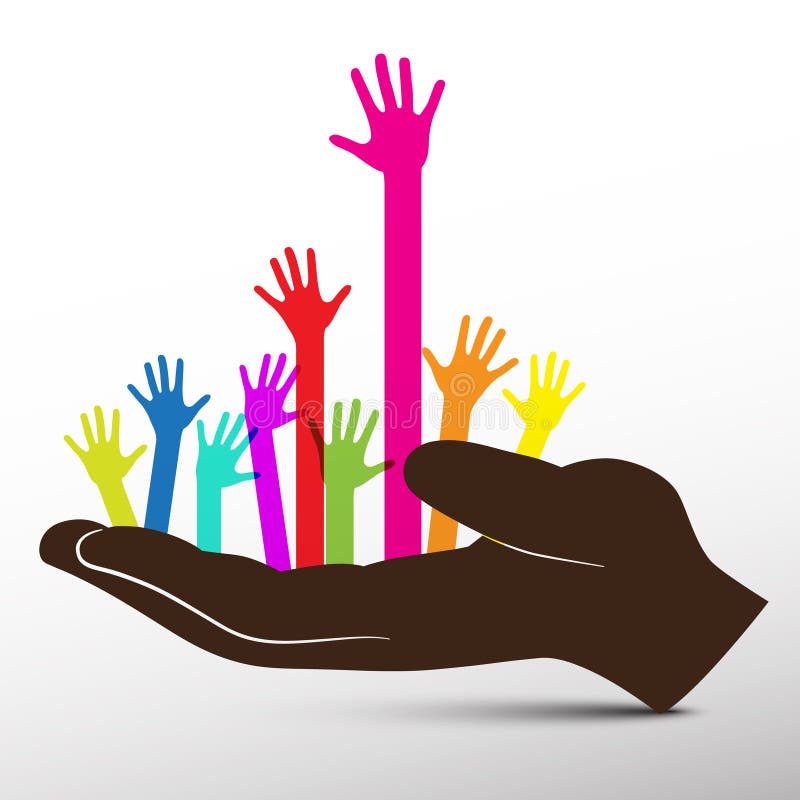 Colorful Hands in Big Hand stock vector. Illustration of raised - 82730421