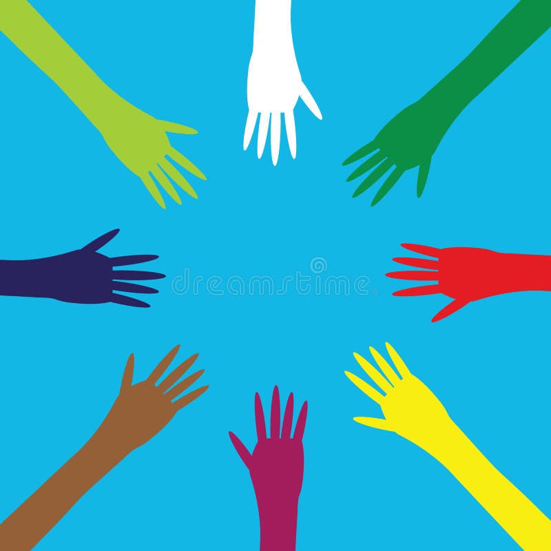 Colorful Hands on a Blue Background Stock Vector - Illustration of ...