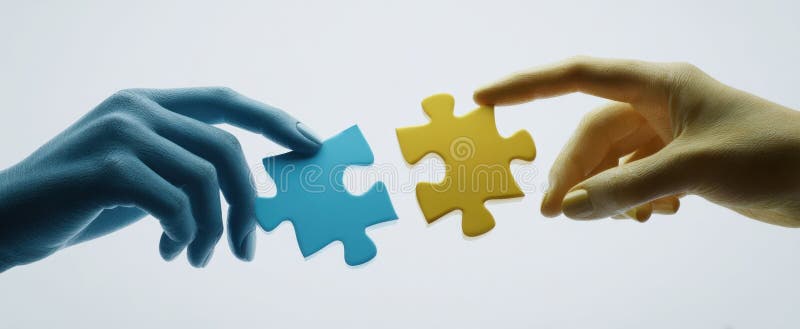 The Colorful Hands Connecting Two Puzzle Pieces in a Creative ...