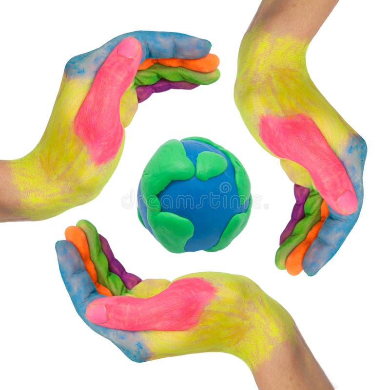 Colorful Hands Making a Circle Around Earth Globe Stock Illustration ...