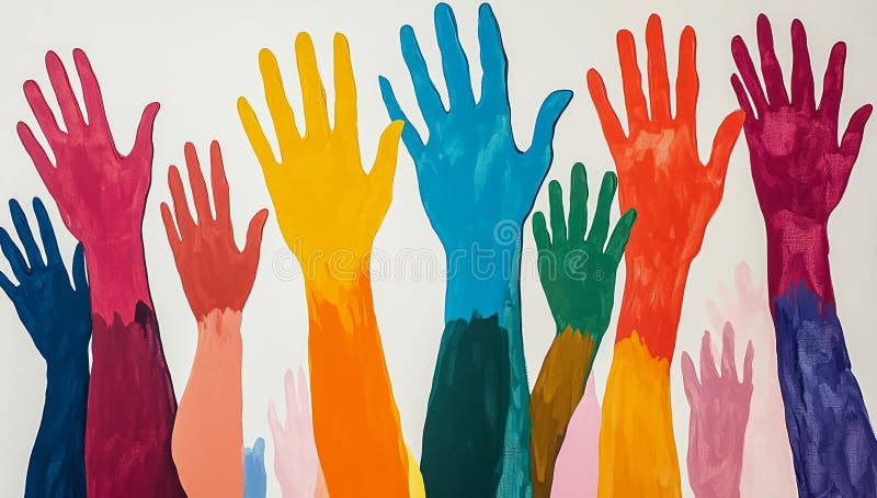 Colorful Hands Raised Upward Unity Diversity Concept High Quality Image ...