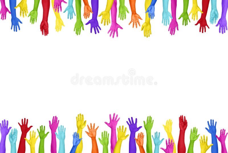 Colorful Hands Raised on White Background Stock Illustration ...